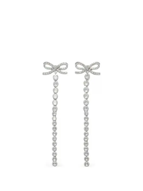 SELF-PORTRAIT Crystal Bow Droplet Earrings - Silver