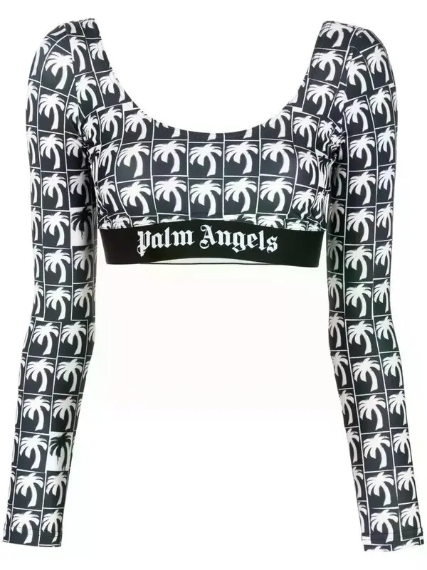 Palm Angels Palm-print Cropped Top - Black