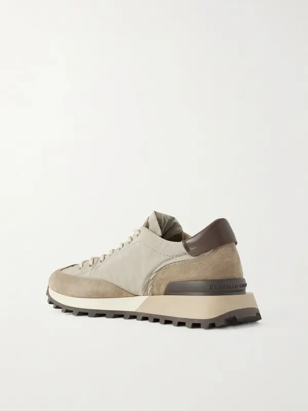 Brunello Cucinelli Leather And Suede-trimmed Sneakers - Green