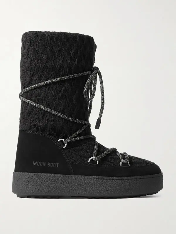 Moon Boot Guest In Residence Ltrack Suede-trimmed Knitted Snow Boots - Black