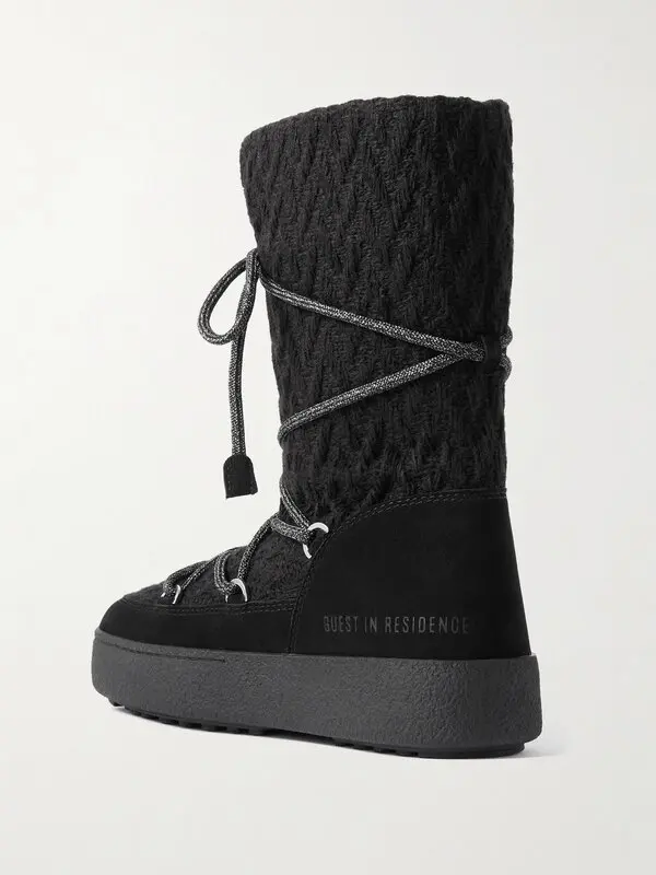 Moon Boot Guest In Residence Ltrack Suede-trimmed Knitted Snow Boots - Black