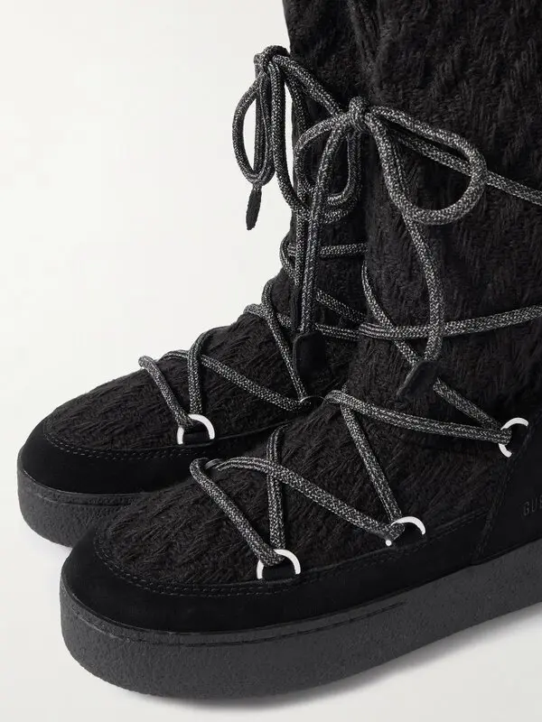 Moon Boot Guest In Residence Ltrack Suede-trimmed Knitted Snow Boots - Black