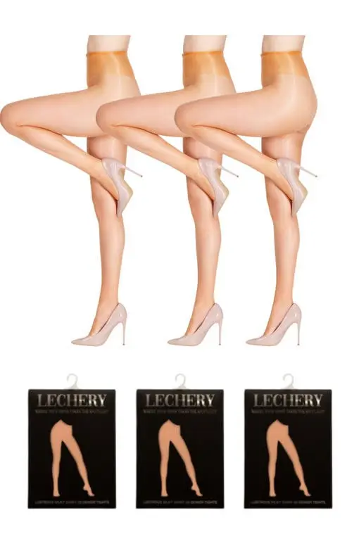 LECHERY® 3 Pairs Of Glossy Sheer Tights - Caramel