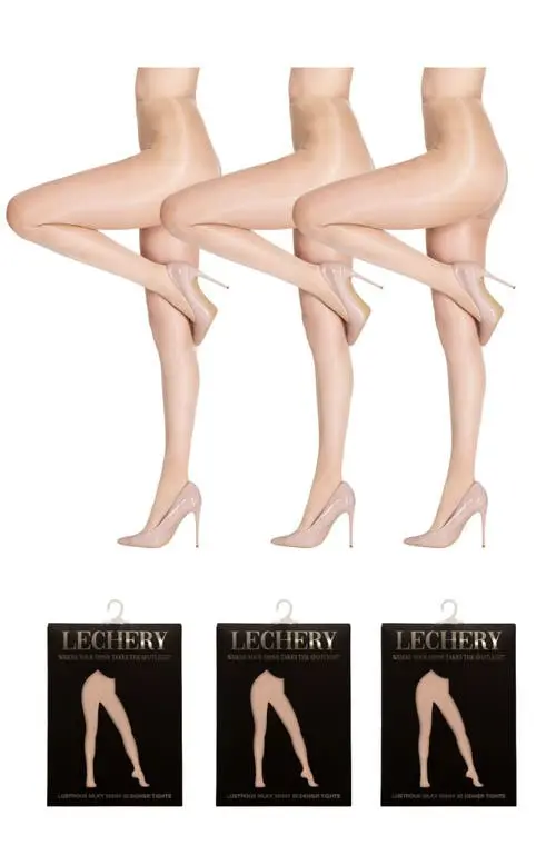 LECHERY® 3 Pairs Of Glossy Sheer Tights - Natural