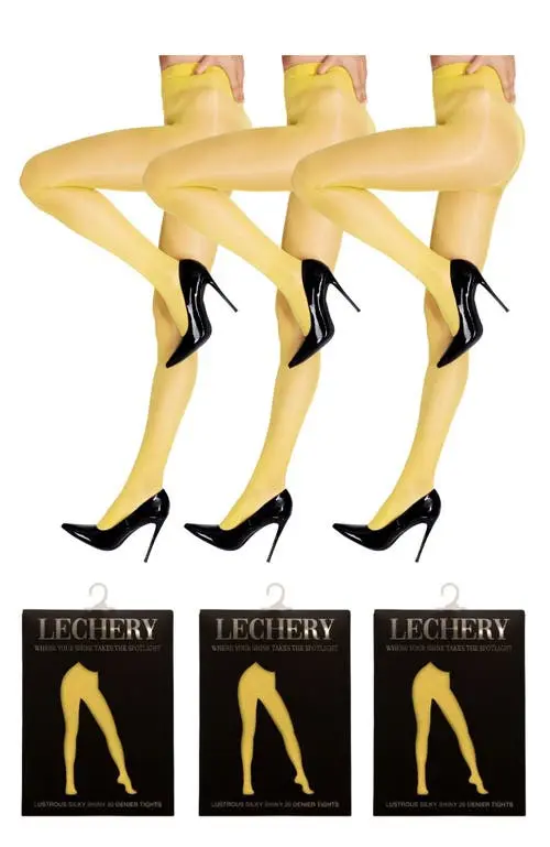 LECHERY® 3 Pairs Of Glossy Sheer Tights - Yellow