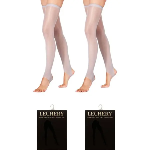 LECHERY® Glossy Stirrup Thigh Highs 2 Pairs - Grey