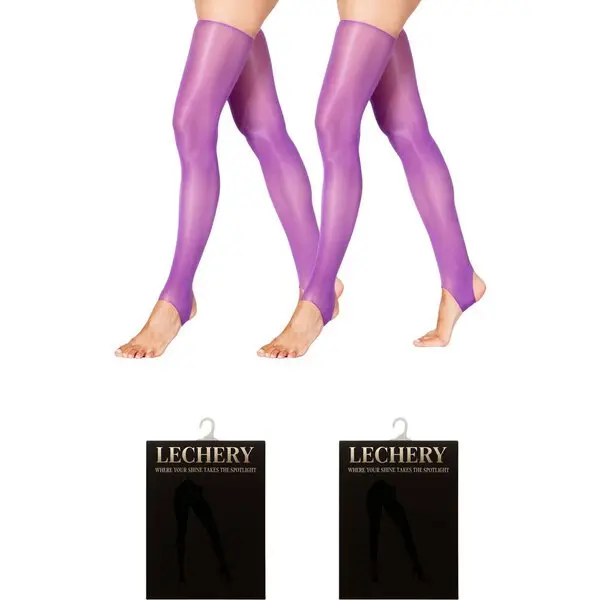 LECHERY® Glossy Stirrup Thigh Highs 2 Pairs - Purple