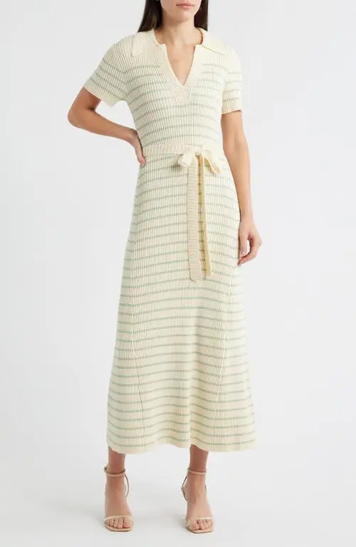 ZOE AND CLAIRE Stripe Ribbed Polo Sweater Dress