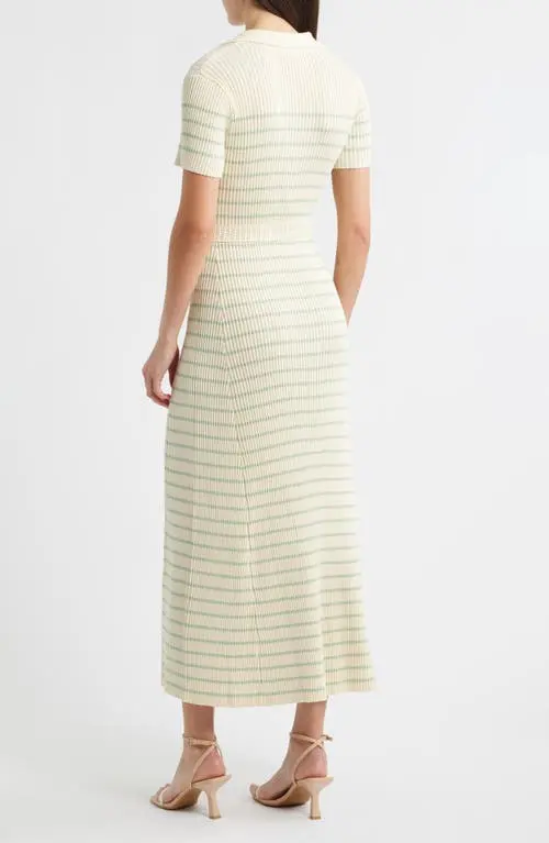 ZOE AND CLAIRE Stripe Ribbed Polo Sweater Dress