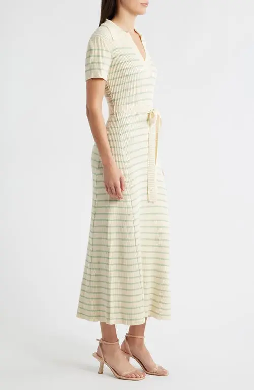 ZOE AND CLAIRE Stripe Ribbed Polo Sweater Dress