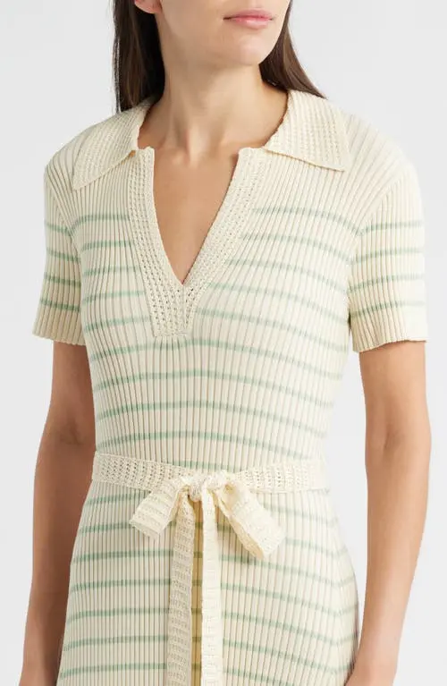 ZOE AND CLAIRE Stripe Ribbed Polo Sweater Dress