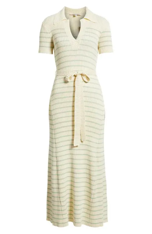 ZOE AND CLAIRE Stripe Ribbed Polo Sweater Dress
