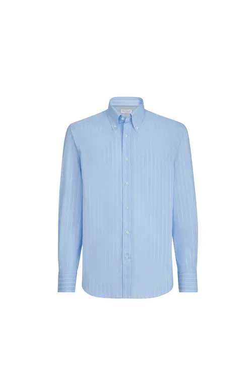 Brunello Cucinelli Striped Poplin Shirt - Azure