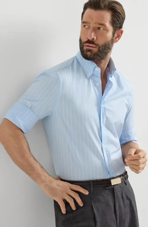 Brunello Cucinelli Striped Poplin Shirt - Azure