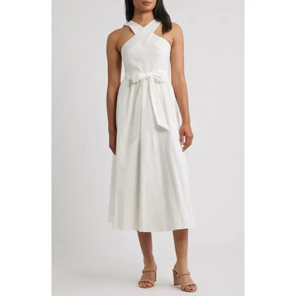 Anne Klein Crisscross Halter Midi Dress - Pearl White