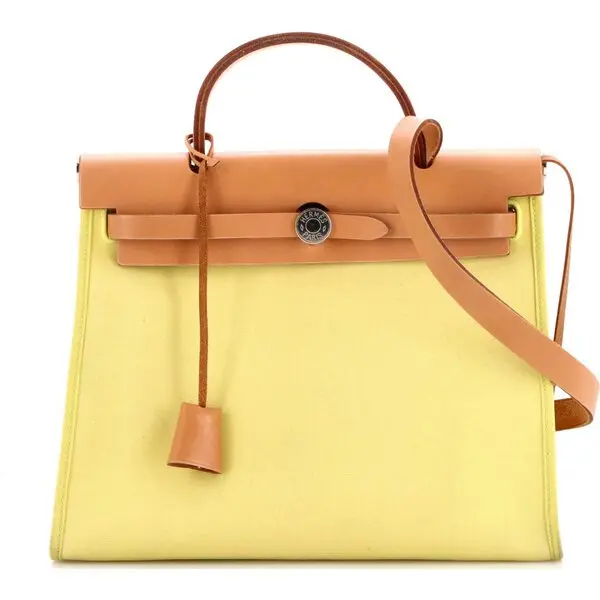 HERMES Herbag Zip Leather And Toile 31 - Soufre