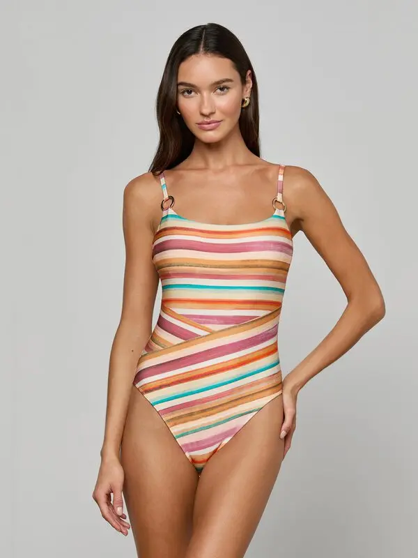 L'Agence Remi Striped One-piece Swimsuit - Multi Watercolor Stripe