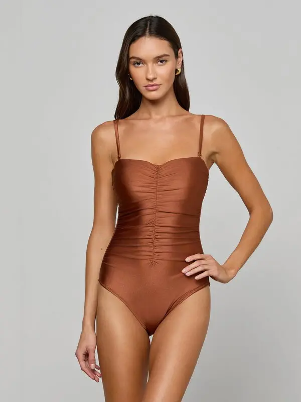 L'Agence Aubrey Ruched One-piece Swimsuit - Bronze Shimmer