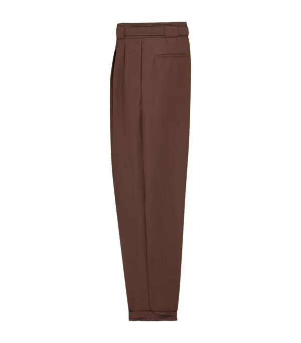 Saint Laurent Wool-mohair Pleated Straight Trousers - Brown