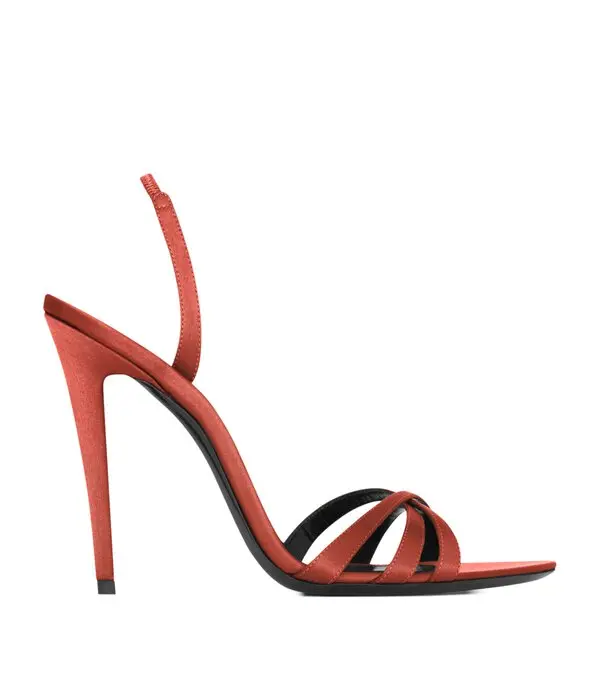 Saint Laurent Satin Kate Stiletto High Heel Sandals - Red