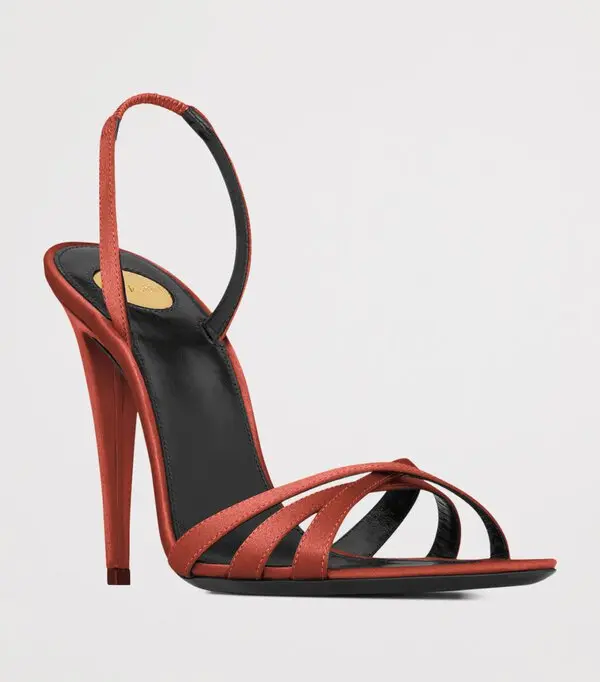 Saint Laurent Satin Kate Stiletto High Heel Sandals - Red