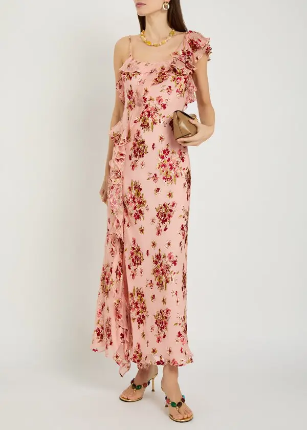 Rixo Ester Floral Print Ruffled Maxi Dress