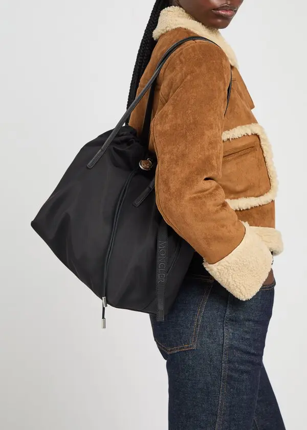 Moncler Drawstring Nylon Tote Bag - Black