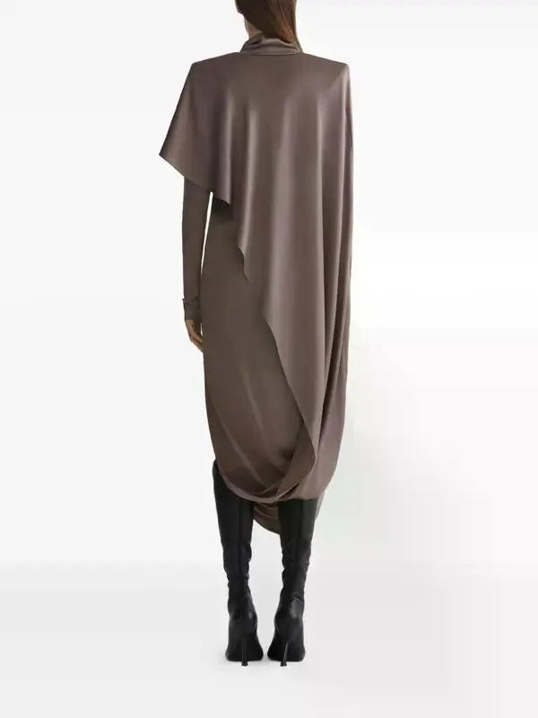 MUGLER Draped High-neck Midi Dress - Brown