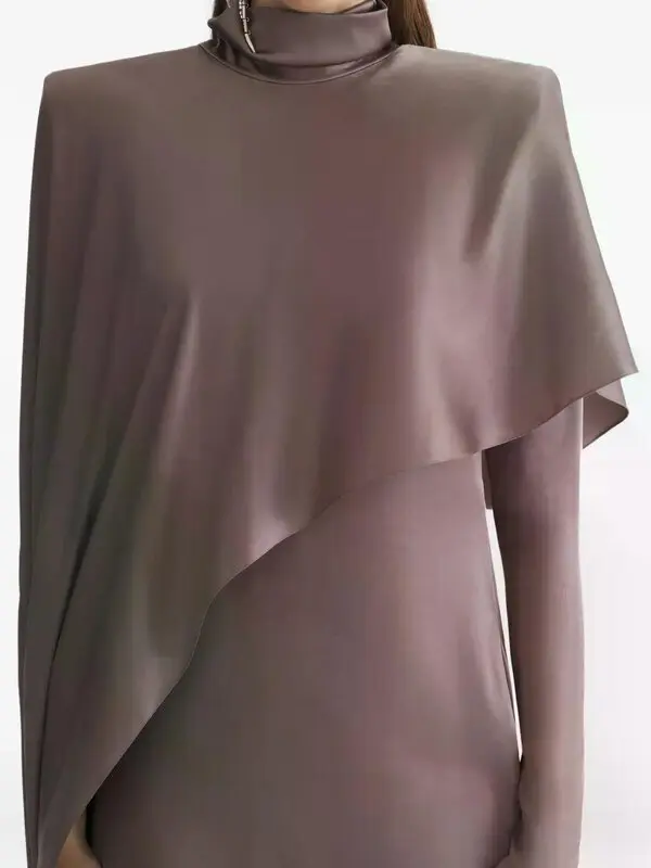 MUGLER Draped High-neck Midi Dress - Brown