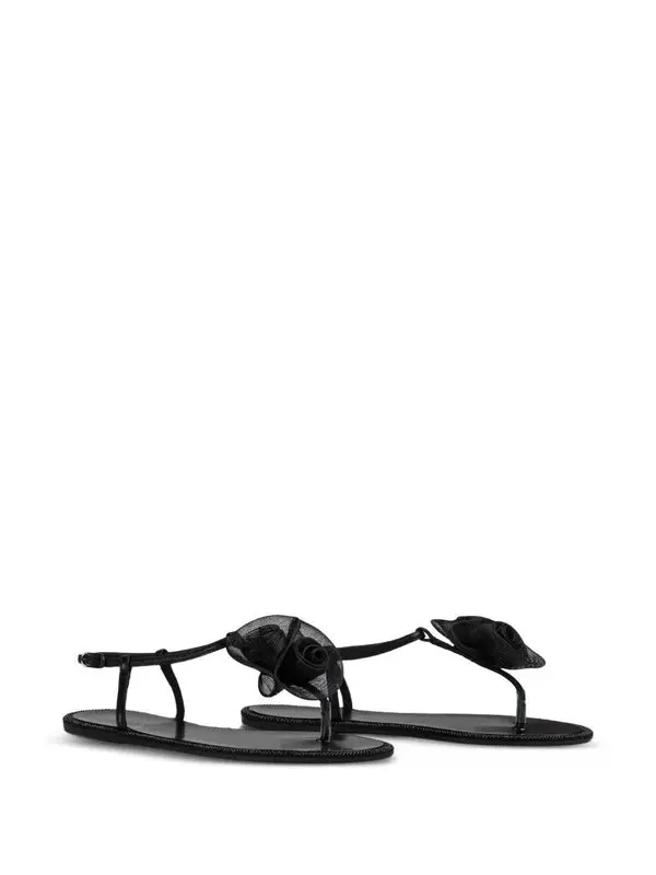 LE SILLA Rose-applique Flat Sandals
