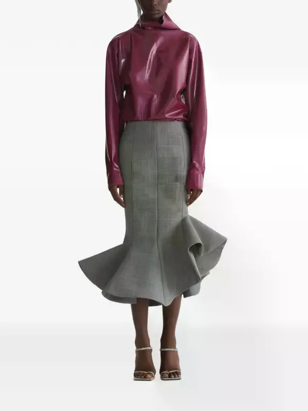MUGLER Checked Ruffled Skirt - Grey