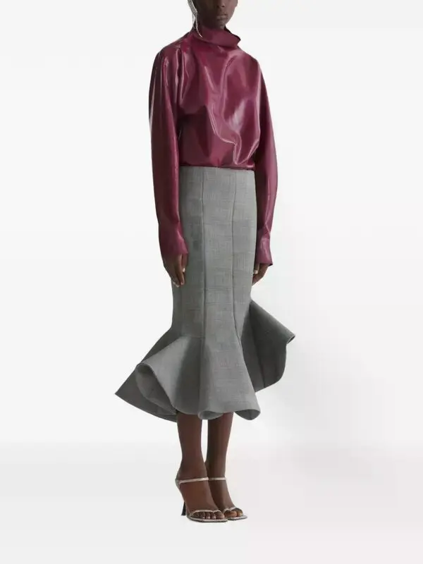 MUGLER Checked Ruffled Skirt - Grey