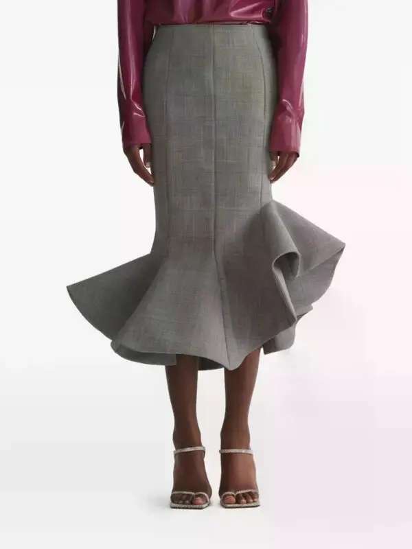 MUGLER Check Ruffle Trim Skirt - Grey