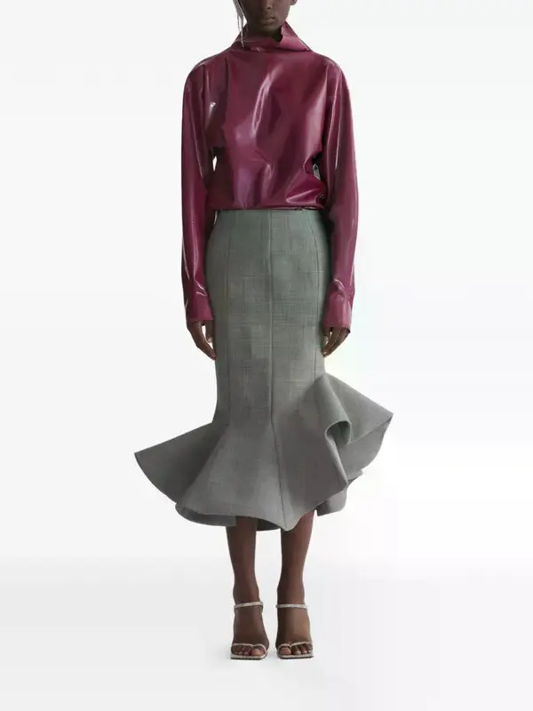 MUGLER Check Ruffle Trim Skirt - Grey