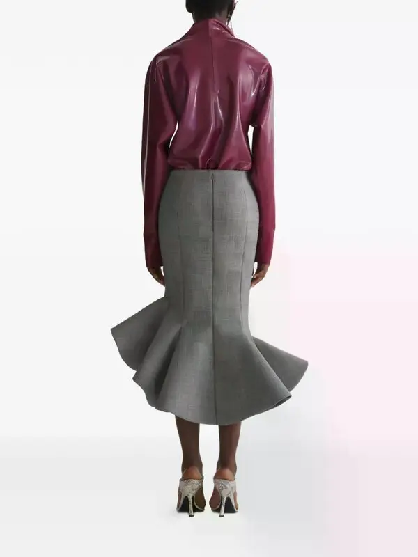 MUGLER Check Ruffle Trim Skirt - Grey