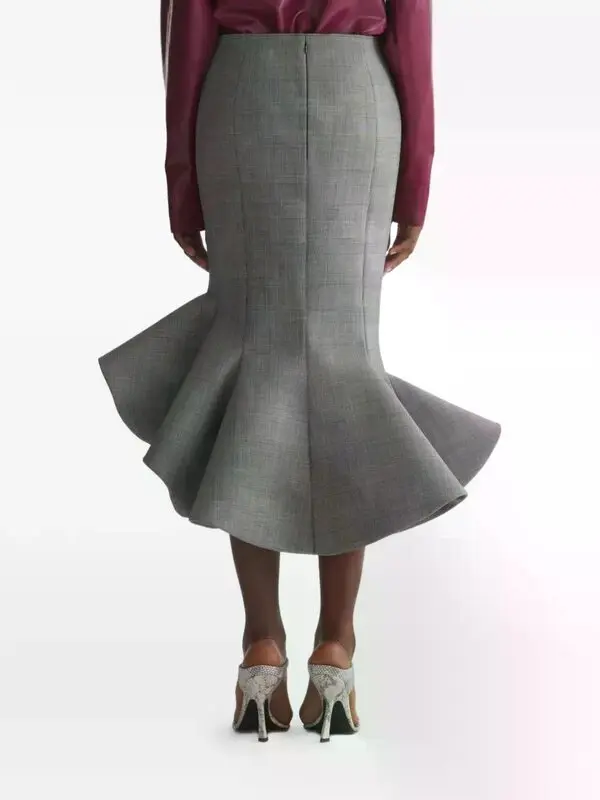 MUGLER Check Ruffle Trim Skirt - Grey