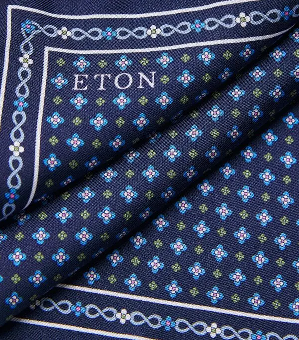 Eton Silk Floral Pocket Square - Navy