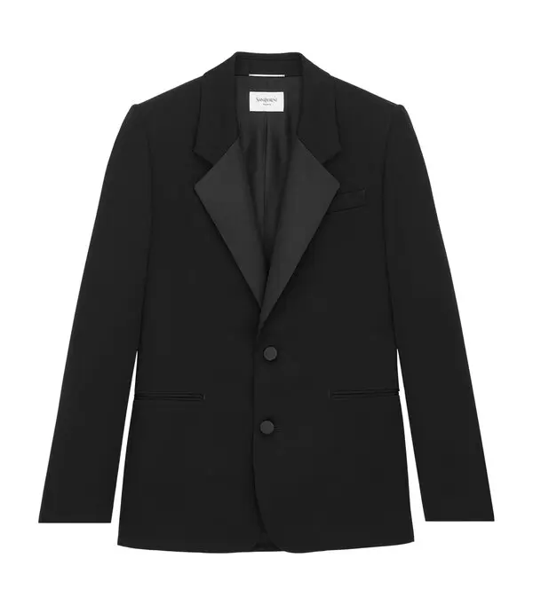 Saint Laurent Wool Satin-detail Tuxedo Jacket - Black