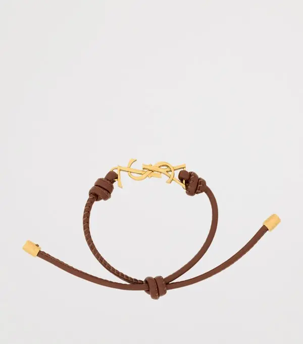 Saint Laurent Leather Cassandre Bracelet - Beige