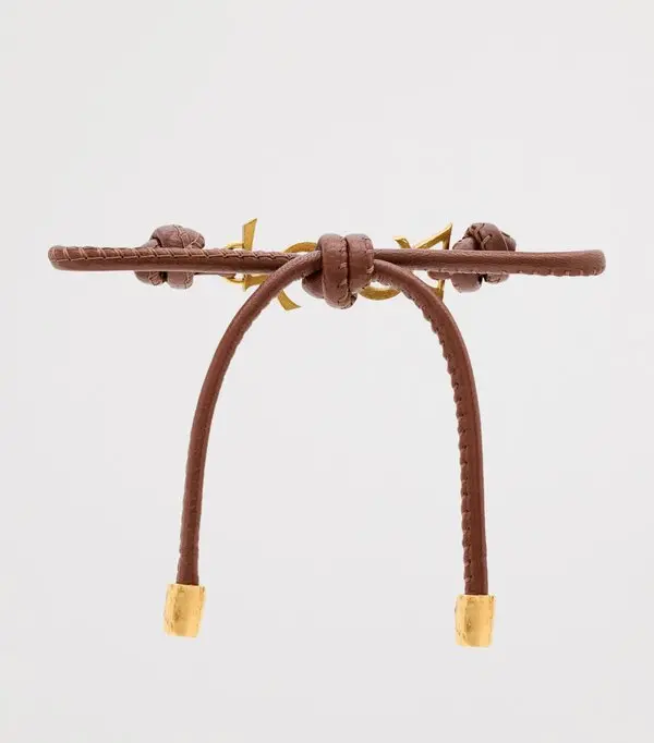 Saint Laurent Leather Cassandre Bracelet - Beige