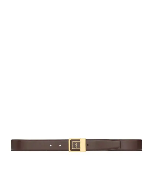 Saint Laurent Leather Belt With Monogram - Brown
