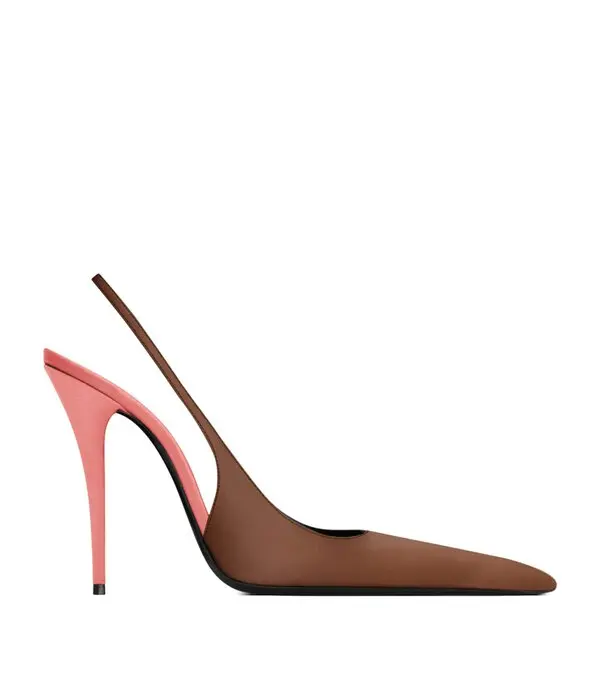 Saint Laurent Satin Deroche Slingback Pumps - Beige