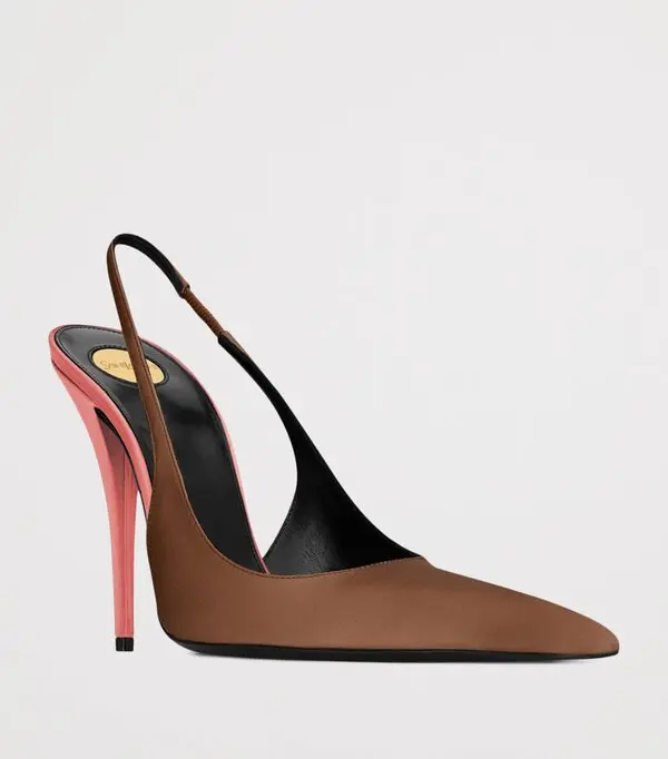Saint Laurent Satin Deroche Slingback Pumps - Beige
