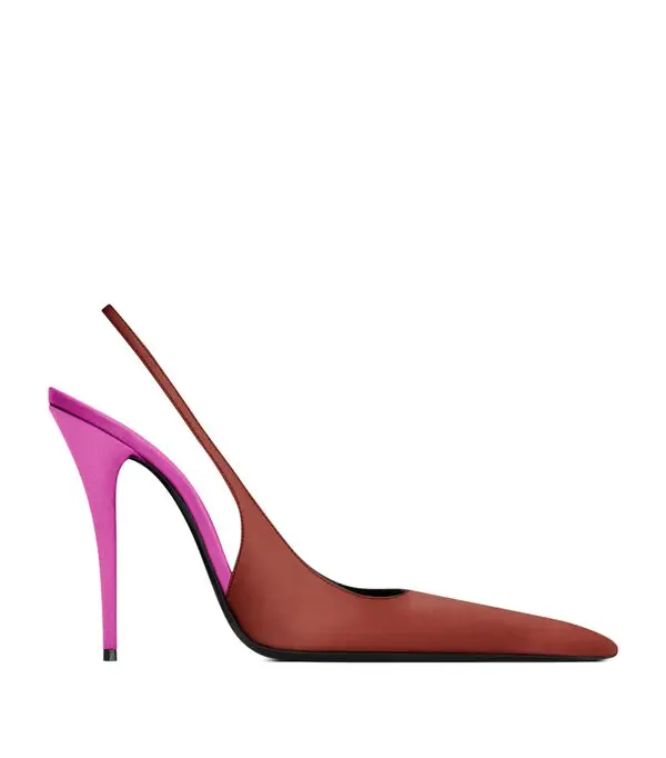 Saint Laurent Satin Deroche Slingback Pumps - Red