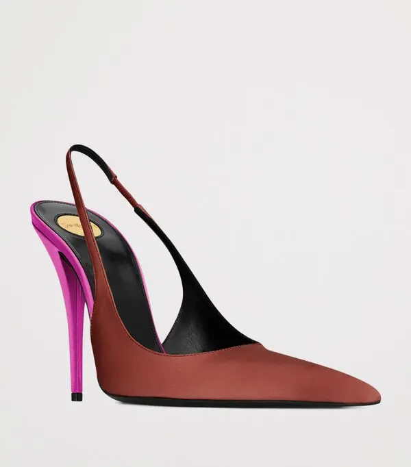 Saint Laurent Satin Deroche Slingback Pumps - Red