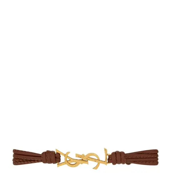 Saint Laurent Leather Cassandre Bracelet - Beige