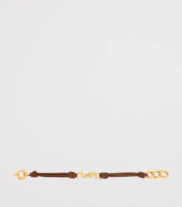 Saint Laurent Leather Cassandre Bracelet - Beige