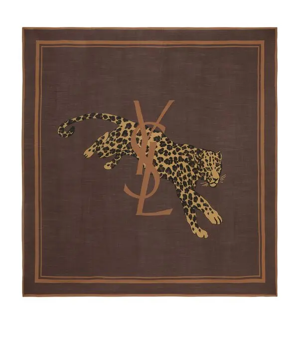 Saint Laurent Wool Grand Carre Leopard Scarf - Brown