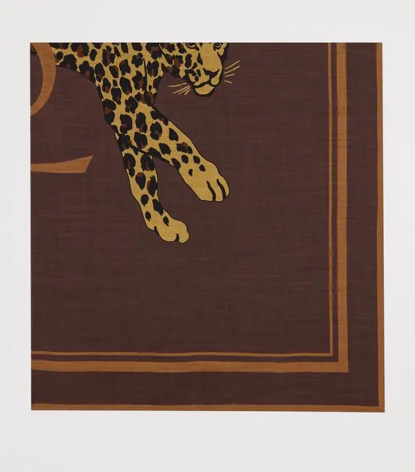 Saint Laurent Wool Grand Carre Leopard Scarf - Brown