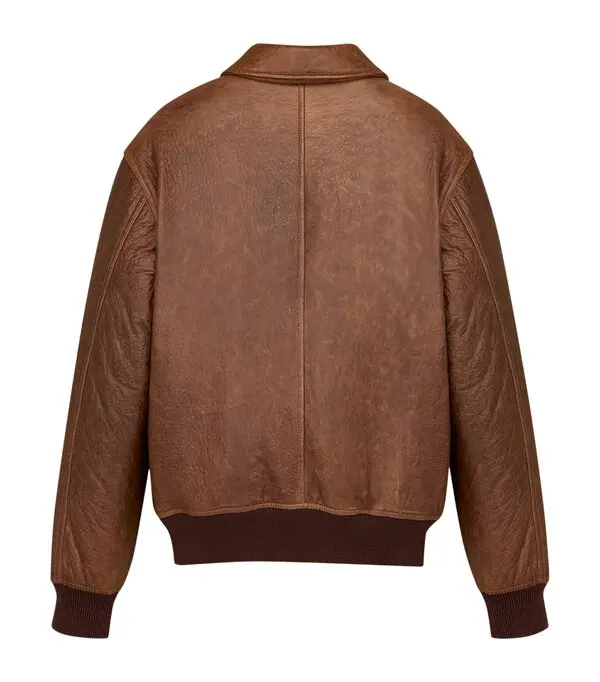 Saint Laurent Leather Bomber Jacket - Beige